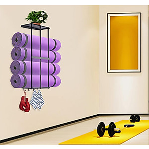 Gtouse Camping Chair Storage, Camping Chair Organizer for Garage Storage, Metal Camping Chair Wall Storage Holder, Floating Shelf with 4 Hooks for Garage Organization