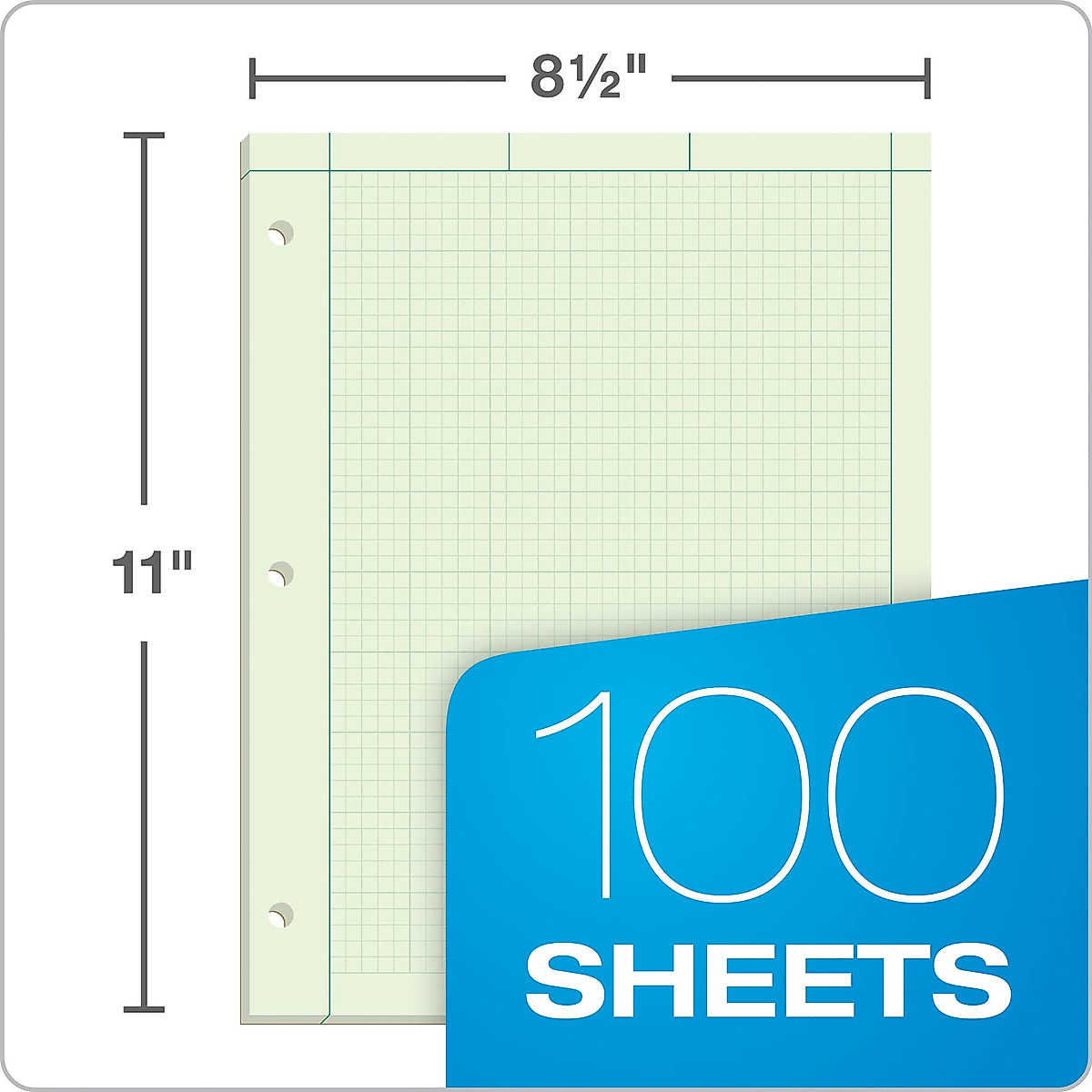 TOPS Engineering Computation Pads 3 Pk, 8-1/2" x 11", Glue, 5 x 5 Graph Rule on Back, Green Tint Paper, 3-Hole Punched, 100 Sheets per Pad (35507)