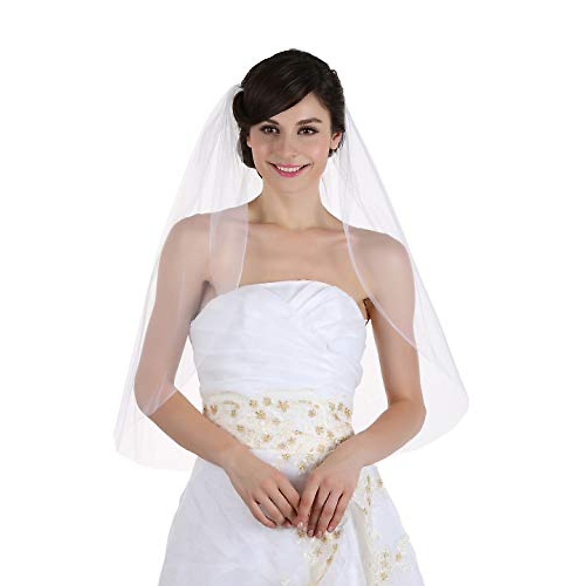 SAMKY 1T 1 Tier Plain Cut Edge Bridal Wedding Veil - Light Ivory Elbow Length 30" V555