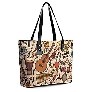 Womens Handbag Musical Instruments Sketch Pattern Leather Tote Bag Top Handle Satchel Bags For Lady