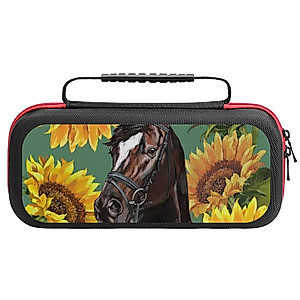 Horses with Sunflowers Travel Carrying Case Tote Bag For Nintendo Switch Accessories Holds 20 Game Card Bag