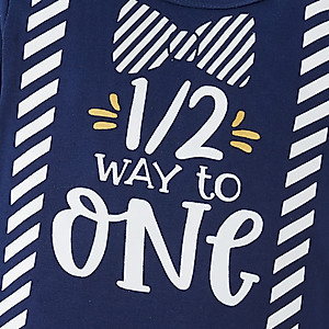 Baby Half Birthday Long Sleeve Outfit Boy Funny 1/2 Way To One Birthday Baby Romper Happy Birthday Party (6-12 Months)
