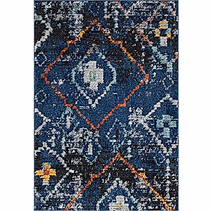 Unique Loom Morocco Collection Tribal, Southwestern, Bohemian Area Rug, 4' 0" x 6' 0", Navy Blue/Gray
