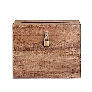 Wedding Card Box with Card Slit and Lock 12"X10"X4.5" Distressed Finish Gift Card Box Wishing Well Card Box for Weddings, Receptions, Birthdays, Graduations, Baby Showers, Honeymoon Funds (Walnut)