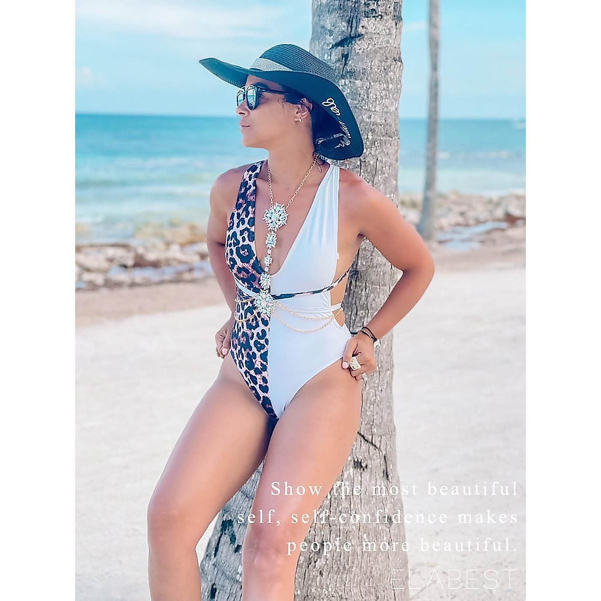 ELABEST Boho Rhinestone Statement Chest Chain Crystal Necklace Body Chain Summer Beach Body Jewelry Accessories for Women (AB Colorful)