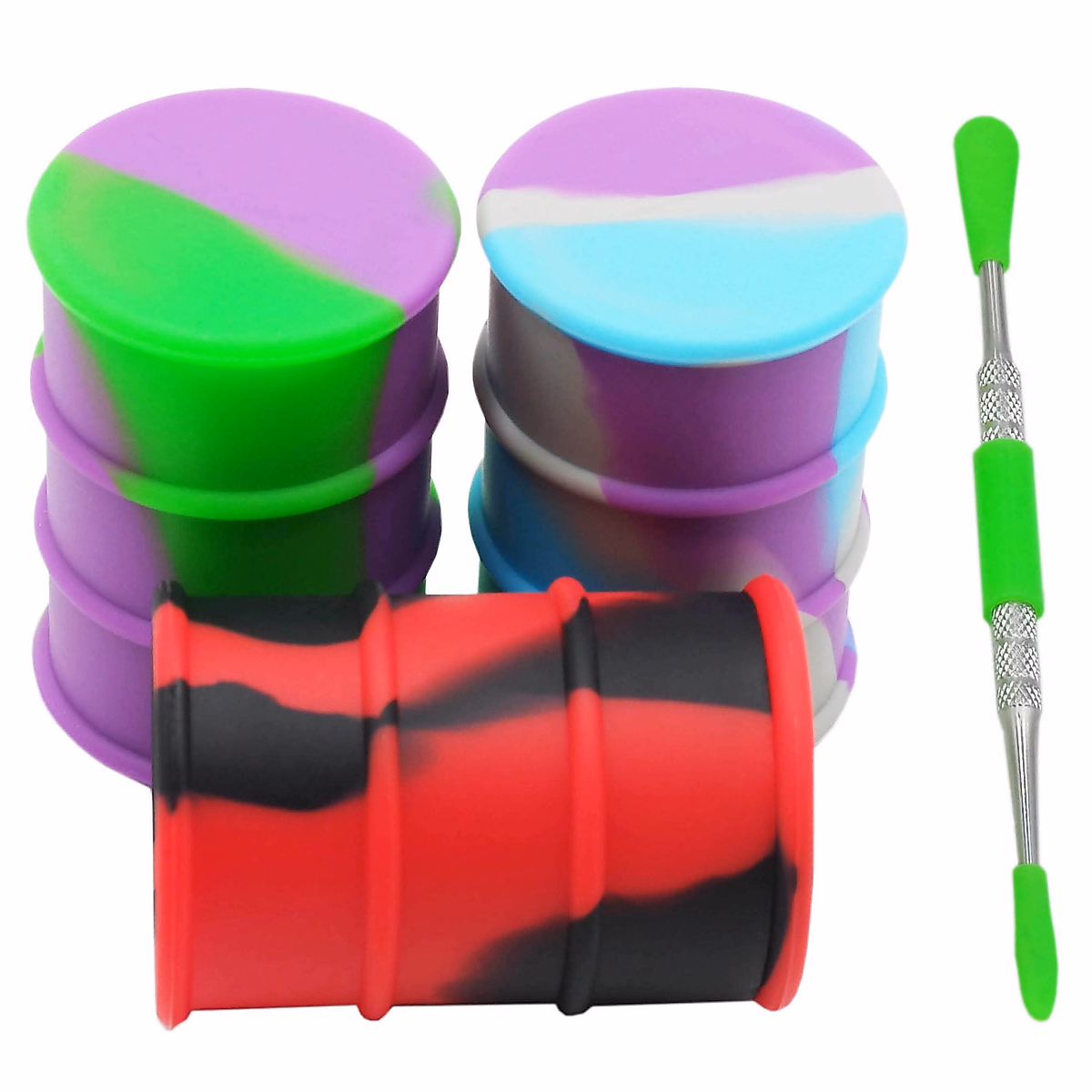 KUVIS 26ml Silicone Wax Containers with Barrel Shape Non-stick Jars with Carving Tool