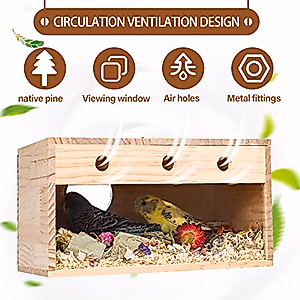 Parakeet Nesting Box Bird Breeding with Perch Wooden Bird House for Cage with Transparent Window for Small Birds Cockatiel Lovebirds(7.8Inch x 4.6Inch x 4.7Inch)