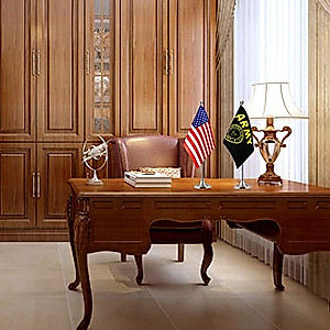 LoveVC US Army Gold Crest Desk Flag Small Mini USA Military Office Desk Table Flags with Stand Base,2 Pack