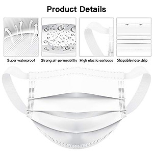 iBstone Kids Face Mask, Disposable Children Mask for School and Daily Use, 3-Layer, Comfortable Wide Straps, Non-Latex, White, 50PCS