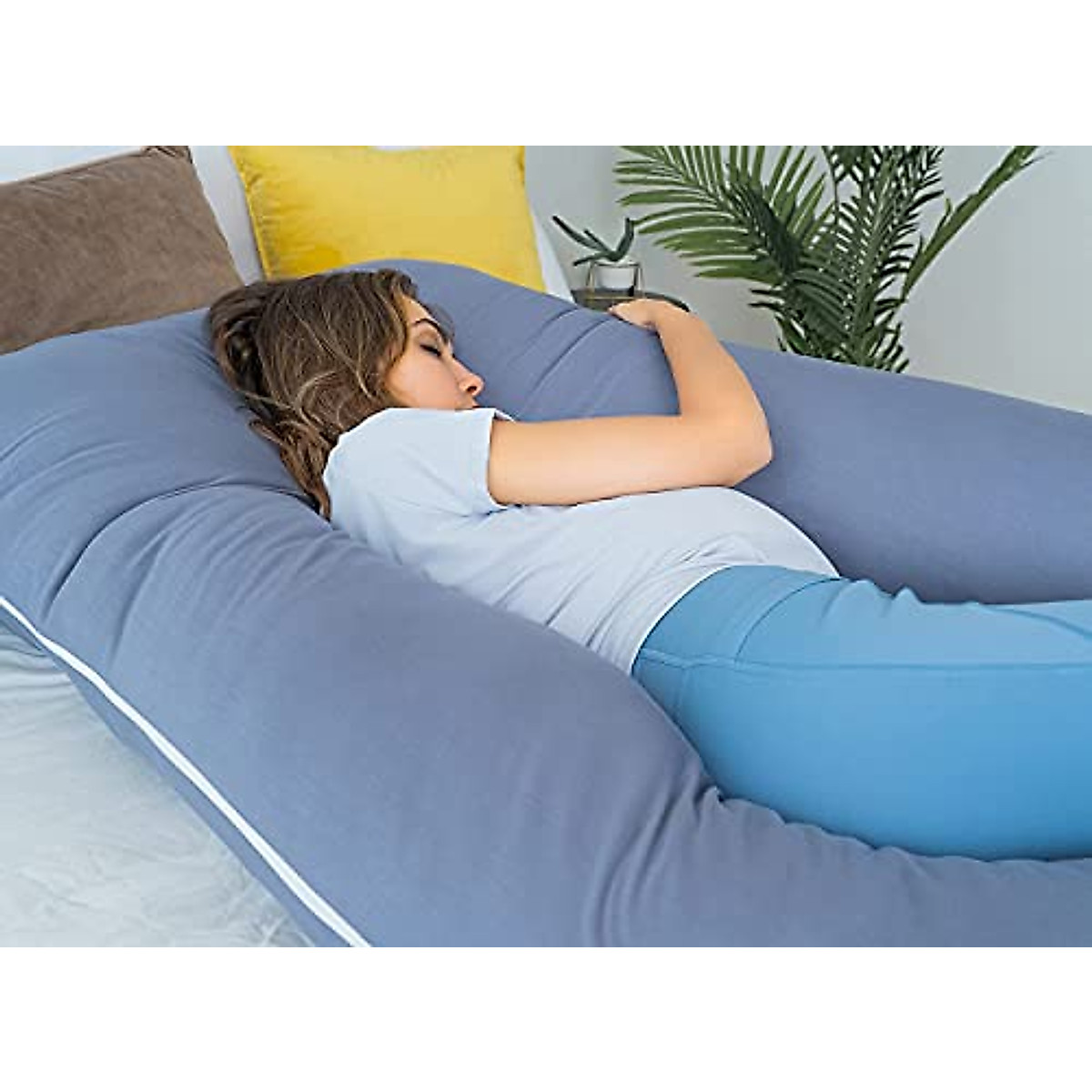 QUEEN ROSE Cooling Pregnancy Pillows, U Shaped Silky Maternity Pillow for Pregnant Women, 55 Inch Pregnancy Body Pillow for Sleeping, Back Pain Relief and Pregnant Legs, Hips, Belly Support, Blue