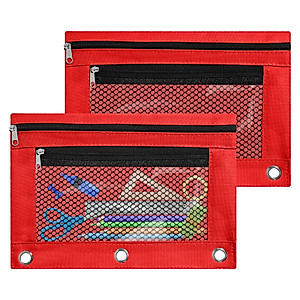 Antner Binder Pencil Pouch for 3 Ring Binder, 2 Pack 3 Ring Binder Pencil Pouches Double Zipper Pencil Case Cosmetic Bag, Red