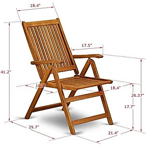 TisYourSeason Solid Wood 5 Position Folding Chair with Arm Rest in Natural Oil Finish Set of 2