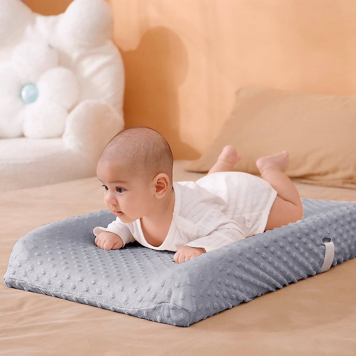 Solid Changing Table Pad Cover Cradle Sheet, Fits 32"/34''x16" Contoured Diaper Changing Pad, Ultra Soft Cozy Minky Dots Plush Changing Table Covers, Breathable Wipeable Removable (Grey)