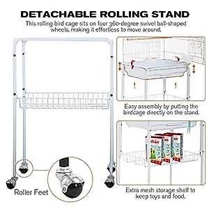 Bird Cage, MGHH Parakeet Cage with Play Open Top & Detachable Rolling Stand for Medium Small Cockatiel Canary Parakeet Conure Finches Budgie Lovebirds Pet Storage Shelf (64 Inch, White)