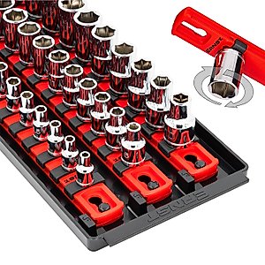 Ernst Socket Boss: A Premium 3-Rail Multi-Drive Socket Organizer in Red (8450), Measuring 19-Inches for Comprehensive Tool Storage - Socket Organization Tray