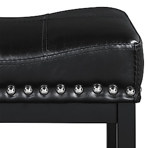 OUllUO Black Bar Stools Set of 2, Counter Height Bar Stools, Saddle Barstools, Pu Leather Stools with Metal Frame for Kitchen Island, 918P-BK