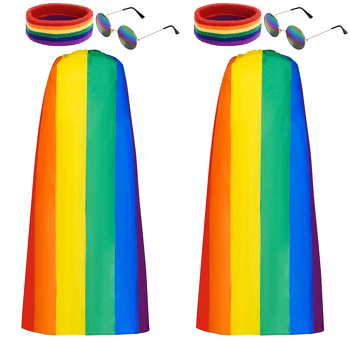2 Pack LGBTQ Gay Pride Rainbow Set, Lesbian Gay Pride Stuff Rainbow Pride Cape Sunglasses Headband Rainbow Costume for Men Women