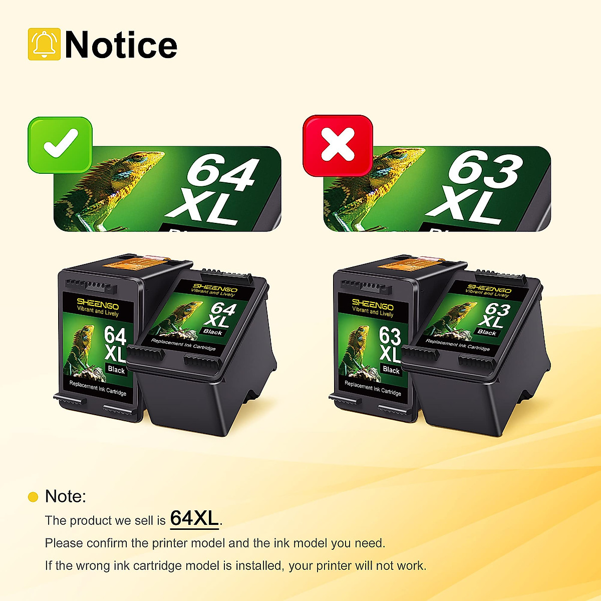 64XL Black Ink Cartridge High Yield Remanufactured Ink Replacement for HP Ink 64 64 XL for Envy Photo 7858 7855 7155 6255 6252 7120 6232 7158 7164 Envy 7255e 7955e 7958e Tango X Printer (2 Black)