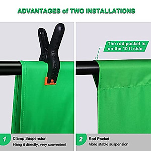 10 X 8 FT Green Screen Backdrop for Photography, Chromakey Virtual Background for Video Calls Zoom Meeting, Cloth Fabric GreenScreen with 4 Clamps for YouTube Photo Studio Conference Streaming Gaming