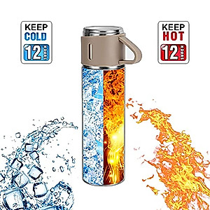 CristaVista Stainless Steel Thermo 500ml/16.9oz Vacuum Insulated Bottle with Cup for Coffee Hot drink and Cold drink water flask | Double Wall Keep Beverages Cold & Hot For 12Hrs (Brown,Set)