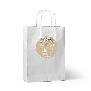 Andaz Press Peach Coral Kraft Brown Rustic Floral Garden Party Wedding Collection, Personalized Round Circle Label Stickers, Thank You for Celebrating with US, 40-Pack, Custom Name