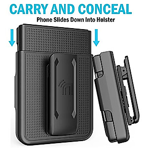 Case with Clip for Galaxy Z Flip 4 5G, Nakedcellphone [Grid Texture] Slim Hard Shell Cover and [Rotating/Ratchet] Belt Hip Holster Holder Combo for Samsung Z Flip4 Phone (SM-F721U, 2022) - Black