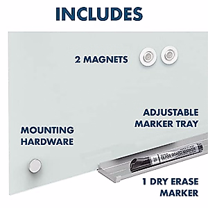 Quartet Whiteboard, Glass Dry Erase Board, Magnetic, 30" x 18", Infinity Frameless Mounting, White Surface, Accessory Tray, 1 Dry Erase Marker and 2 Glass Board Magnets (PDEC1830)