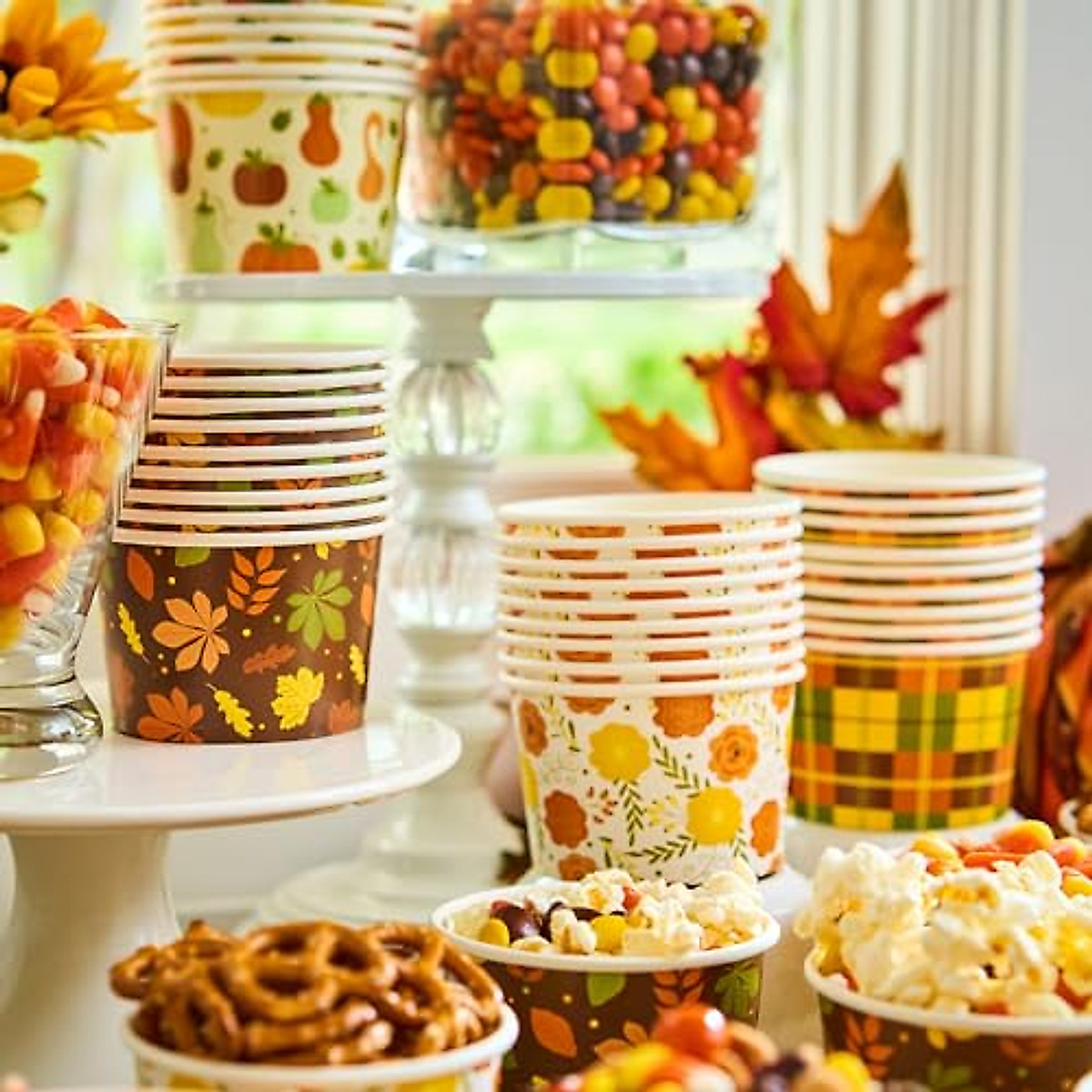 ROYAL BLUEBONNET Disposable Fall Bowls – 48 8oz Fall Themed Bowls for Thanksgiving Soup Bowls, Paper Bowls for Chili, Halloween Snack Cups, Pumpkin Soup Bowls, Fall Party Supplies, Fall Dessert Bowls