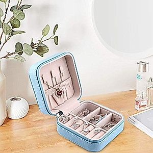 JIDUO Duomiila Small Jewelry Box, Travel Mini Organizer Portable Display Storage Case for Rings Earrings Necklace,Gifts for Girls Women (Blue-1)