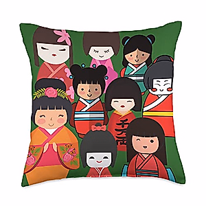 Cute Girls Day Dolls Festival Hinamatsuri in Japan Cute Dolls Festival Hinamatsuri in Celebration of Girls Day Throw Pillow, 18x18, Multicolor
