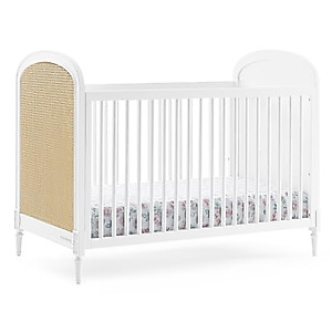 Delta Children Madeline 4-in-1 Convertible Crib - Woven Cane Mesh Panels, Includes Conversion Rails, Greenguard Gold Certified, Bianca White/Textured Almond