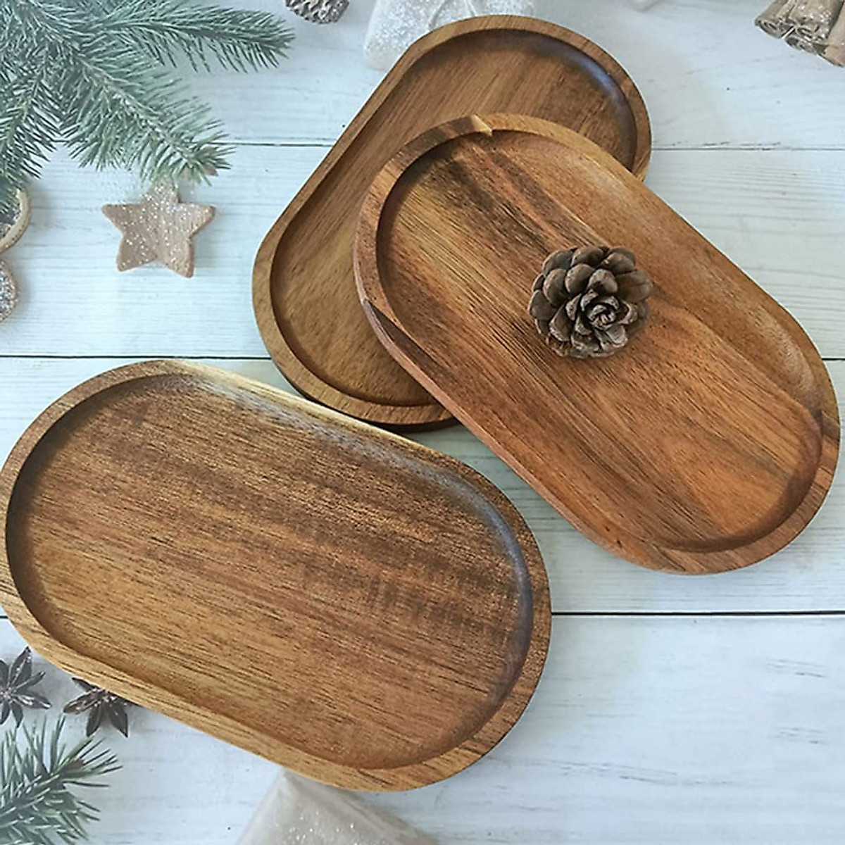 Ipetboom Sandwich Bread Pan 2pcs Wooden Decorative Tray Retro Style Food Dinner Dish Tray Wood Breakfast Oval Tray Fruit Vegetable Plate Jewelry Storage Dish for Home Kitchen Bedroom Sushi Platter