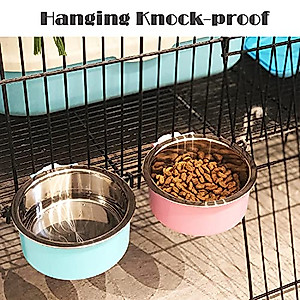 HERCOCCI Crate Dog Bowl, Removable Stainless Steel Pet Kennel Cage Hanging Food Bowls and Water Feeder Coop Cup Prevent Overflow for Puppy, Medium Dog, Cat, Rabbit, Ferret (2PCS)
