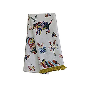 TARAN LIVING Set of 2 100% Cotton Kitchen Dish Towels 18x26 Inches Absorbent Dish Cloth with Back Hanging Loop Hand-Painted Design for Easter Party Hand Towels Kitchen Towel with Fringe