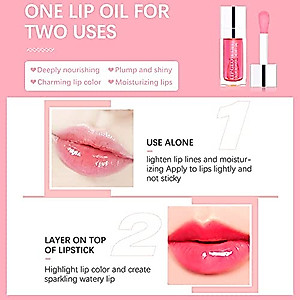 Plumping Lip Oil, Long Lasting Hydrating Lip Gloss Tinted Lip Balm Non-sticky Revitalizing, Tinting Lip Care Oil for Dry Lip (RASPBERRY)