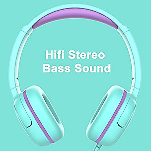 IMYB V3 Kids Headphones Wired, Toddler Headphones for Kids Boys Girls Children, Foldable Over Ear Headphones 3.5mm Jack Headset for School Travel Phone Pad PC Tablet (Green)