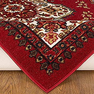 Antep Rugs Alfombras Oriental Traditional 5x7 Non-Skid (Non-Slip) Low Profile Pile Rubber Backing Indoor Area Rugs (Maroon, 5' x 7')