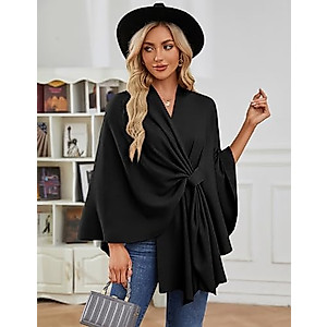 PULI Women's Elegant Shawl Wraps Soft Open Front Poncho Sweater for Spring Fall Winter Black