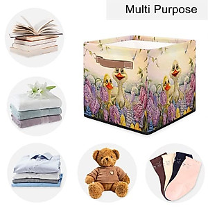 Animal Duck Fabric Storage Cubes Flower Floral Collapsible Storage Bins, Storage Boxes for Organizing Storage Baskets with Handles for Shelves, Closet, Toy, Nursery (13x13x13 Inch)