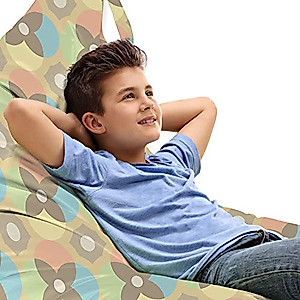 Ambesonne Retro Lounger Chair Bag, Vintage Pale Toned Circular Shapes Victorian Design Inspired Antique Illustration, High Capacity Storage with Handle Container, Lounger Size, Multicolor