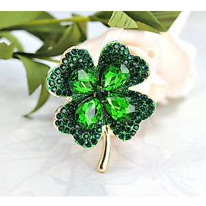 Gyn&Joy Green Crystal Lucky Four Leaf Clover Shamrock Brooch Pin
