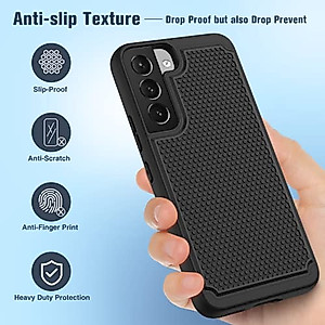 BNIUT for Samsung Galaxy S22 5G Case: Dual Layer Protective Heavy Duty Cell Phone Cover Shockproof Rugged with Non Slip Textured Back - Military Protection Bumper Tough - 6.1inch (Black Matte)