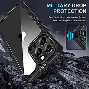TENDLIN Compatible with iPhone 13 Pro Max Case with Screen Protector and Camera Lens Protector, Military Grade Drop Protection Crystal Clear Hard Back Soft Bumper Protective Case - Black