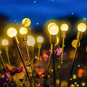 colcutee 4 Pack Solar Garden Lights, Solar Outdoor Swaying Lights Ip65 Watertight, 2 Lighting Modes Firefly Decorative Lights, for Landscaped Garden Access Patios (Warm White)