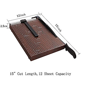 CROFULL 15" Cut Length Professional Guillotine Paper Cutter, 12 Sheet Capacity A4 Paper Trimmer with Blade Latch Hook (Red)