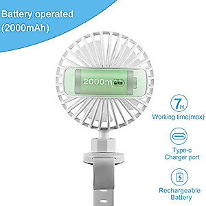 INNOLV Stroller Fan Clip on for Baby, Battery Operated Fans Portable Mini Handheld with Battery Powered and Flexible Silicon Strap,3 Speeds Personal Fan for Car Seat,Bike/Camping(White)