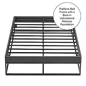 Classic Brands Capri Black Metal Platform Bed Frame with Built-in Grey Upholstered Mattress Foundation, Queen