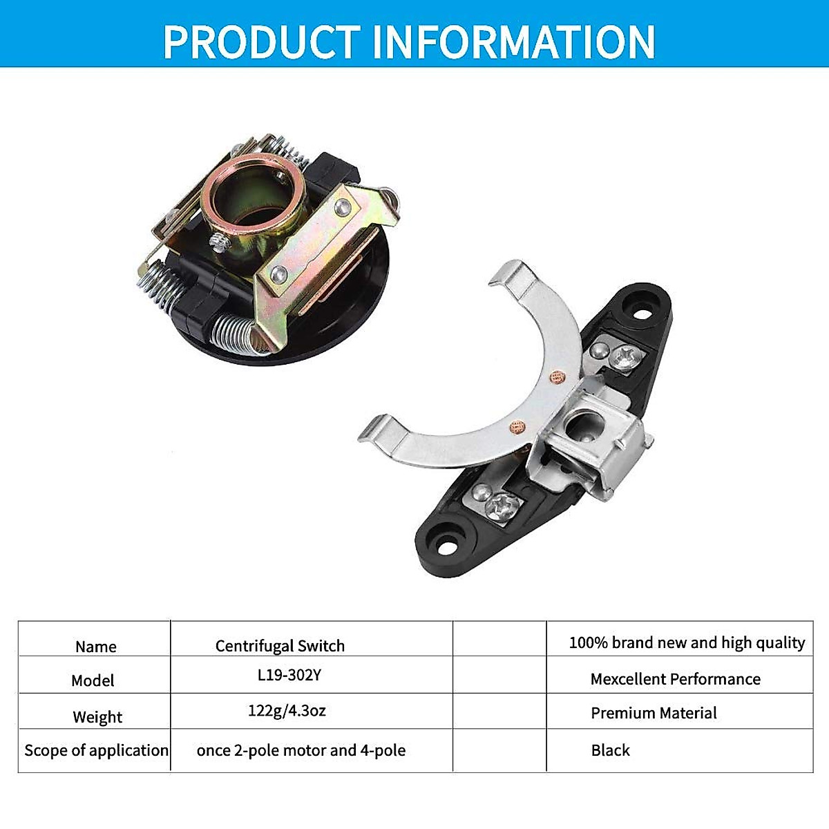 Centrifugal Switch, L19-302Y Single Phase Centrifugal Switch, Electric Motor Parts Mechanical Controller, Centrifugal Switch Accessory (L19-302Y)