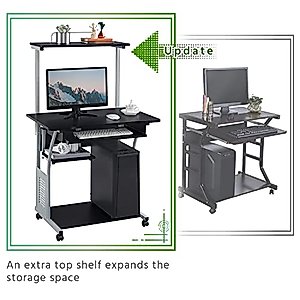 Topeakmart 3 Tier Computer Desk with Printer Shelf and Keyboard Tray, Home Office Desk Computer Workstation Rolling Study PC Laptop Table for Small Spaces Black