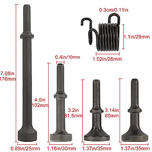 YaeTek Smoothing Air Pneumatic Hammer Chisel Bits Set with 0.401'' Shank, 6pcs Air Hammer Bits Set, Air Hammer tool kit with Springs